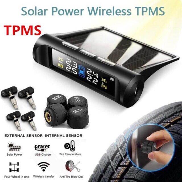 TPMS Tyre Pressure Monitoring System Solar Car Pressure Alarm System LCD Display 4 External ...