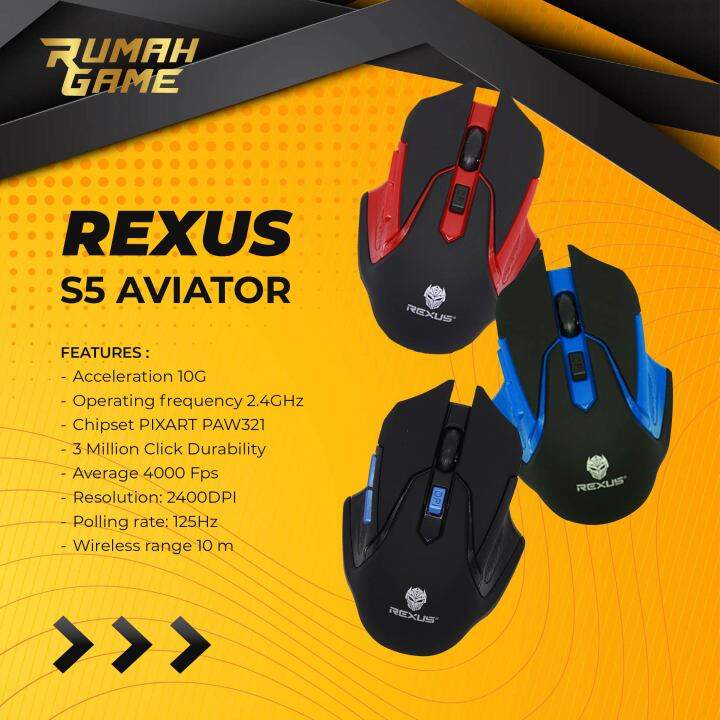 Rexus Xierra S5 AVIATOR Wireless Gaming Mouse for Gamers - Hitam ...