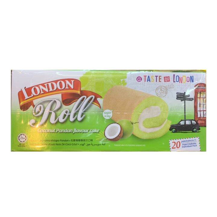 LONDON Roll Coconut Pandan flavour cake 16g x 20pcs ขนมเค้กโรล รส ...