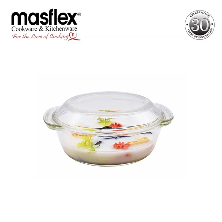 Masflex 1500 ml Borosilicate Glass Casserole with Cover L 23.4 cm x W ...