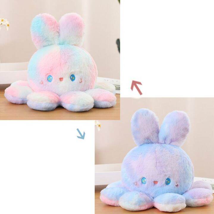 Fluffy Plush Flip Colourful Cosplay Bunny Octopus Plush Toy Double Side ...