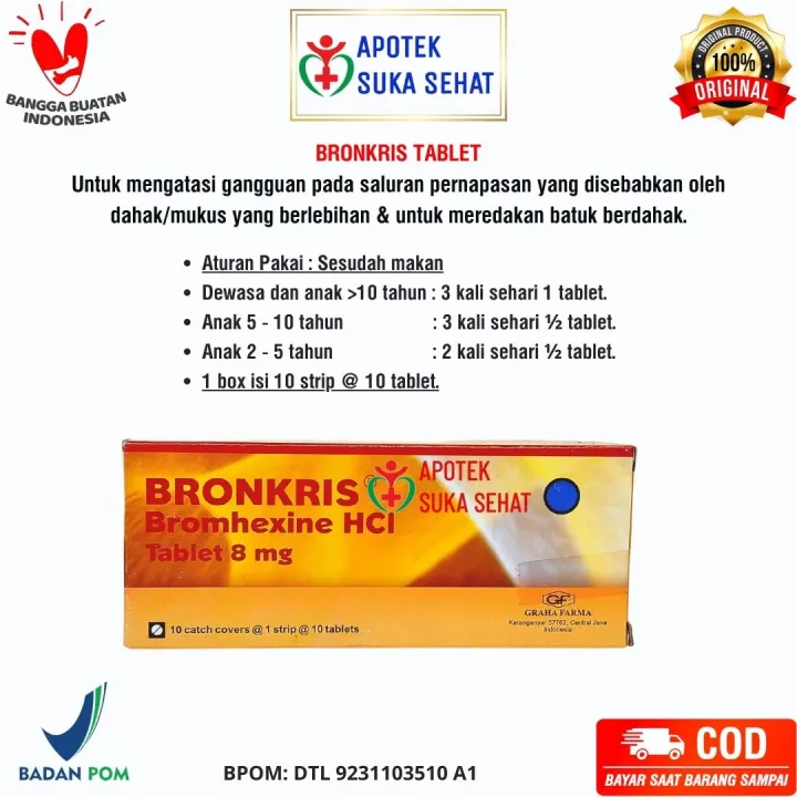 BRONKRIS TABLET OBAT BATUK BERDAHAK ( 1 BOX ISI 10 STRIP ) | Lazada ...
