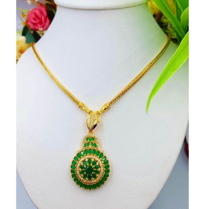 JIJD M04 สร้อยทองพร้อมจี้เขียวมรกต งานทน ไม่แพ้ ไม่คัน ใส่ออกงานเก๋ๆ ...