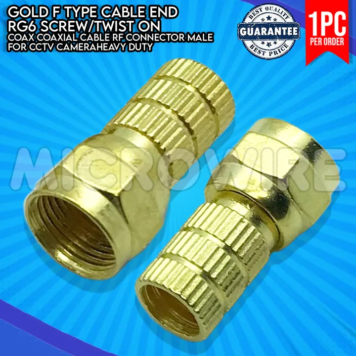 Gold F Type Cable End RG6 Screw/Twist On Coax Coaxial Cable RF ...