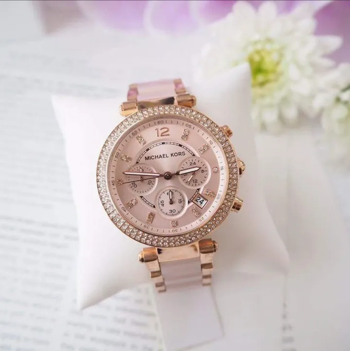 Guaranteed Authentic Michael Kors Parker Blush Dial Ladies Watch MK5896 ...