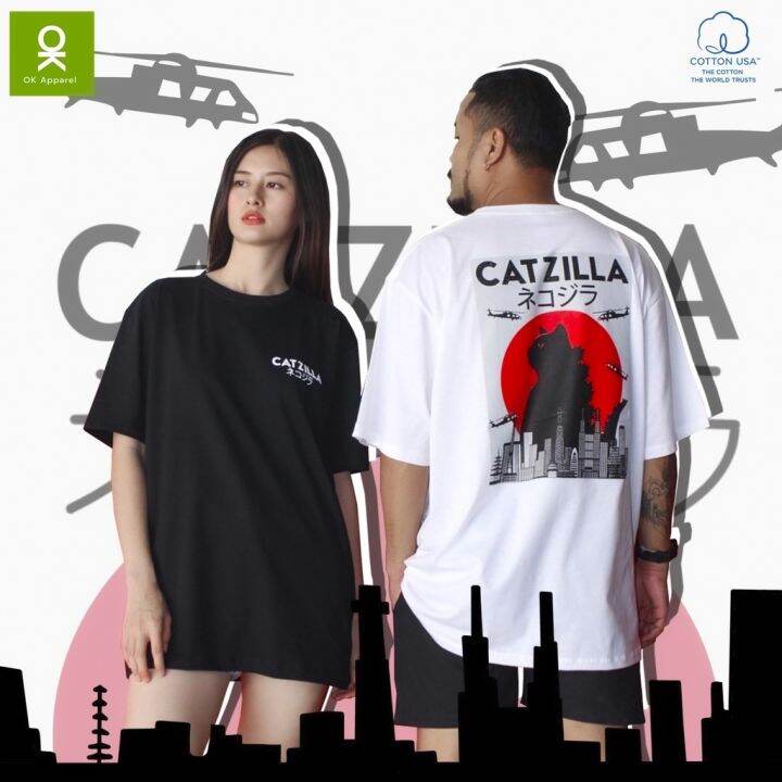 ℗ เสื้อยืดแขนสั้น 👑 🎴 เสื้อสกรีน ลาย Catzilla - Oversize 👑เสื้อคอกลม ...