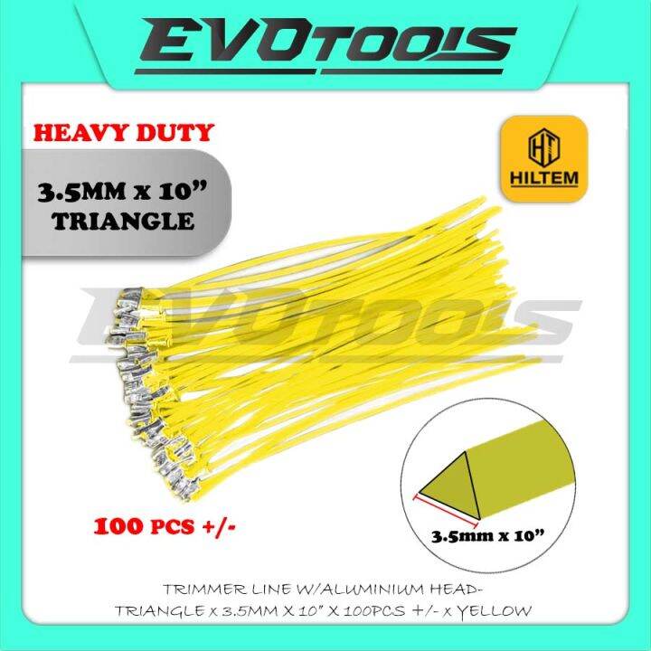 TRIMMER LINE W/ALUMINIUM HEAD-TRIANGLE X 3.5MM X 10” +/- 100PCS/ NYLON GRASS TRIMMER LINE/ TALI ...