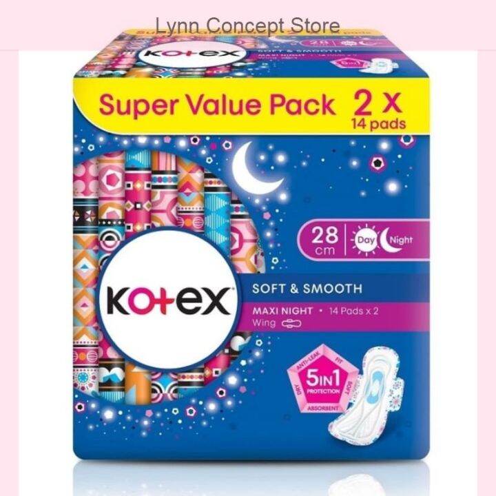 KOTEX Soft & Smooth Overnight Wing 28cm | Lazada