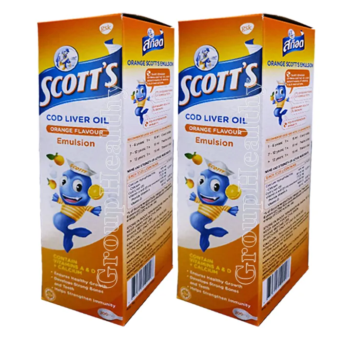 SCOTT’S COD LIVER OIL Emulsion สก๊อต อีมัลชั่น น้ำมันตับปลา รสส้ม 200 ...