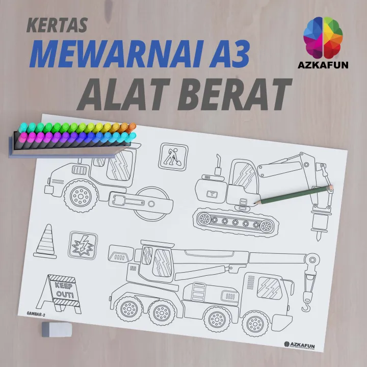 Kertas Mewarnai A3 ALAT BERAT - Mewarnai kendaraan traktor | Lazada ...