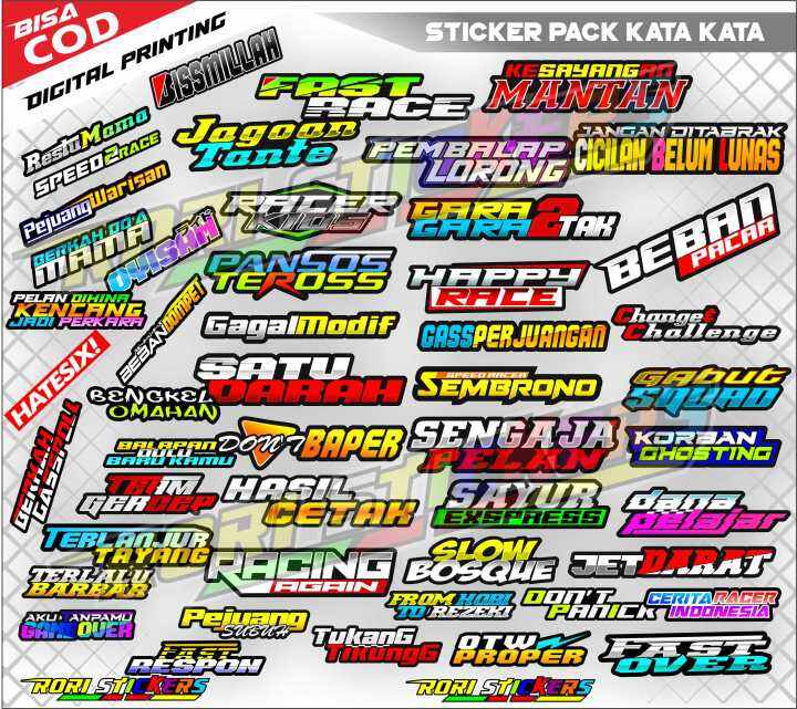 STIKER PACK KATA KATA RACING/ STIKER PACK VIRAL / STIKER PACK HELM ...
