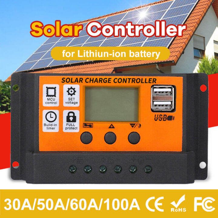 Solar Charge Controller LCD LED Display Solar PWM 12V/24V 30A 50A 60A ...
