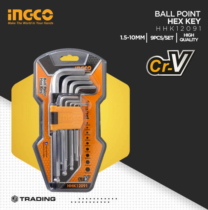 INGCO Ball Point Hex Key 1.5mm-10mm 9PCS/SET HHK12091 | Lazada PH