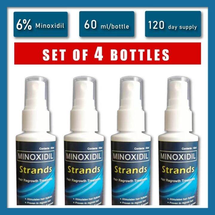Minoxidil Strands (4 bottles) 6% Minoxidil Topical Solution (60ml per ...