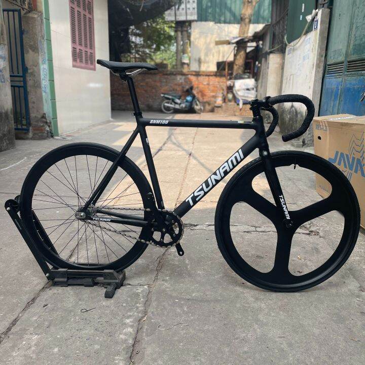 Xe đạp Fixed Gear Tsunami SNM 100 màu Đen đồ cơ bản vành 3 đao trước | Lazada.vn