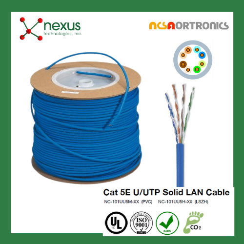 CAT5E CABLE,UNSHIELDED,4PR,24AWG(1/0.50BC),PVC,Blue, 305 meters/ Box ...