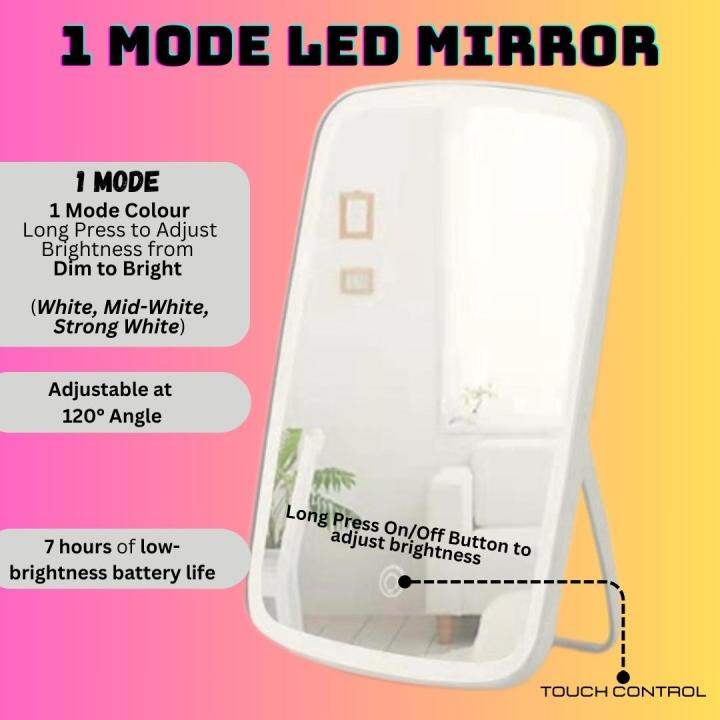 1 Modes LED Big Size Mirror LED Adjustable Brightness Rechargeable ...