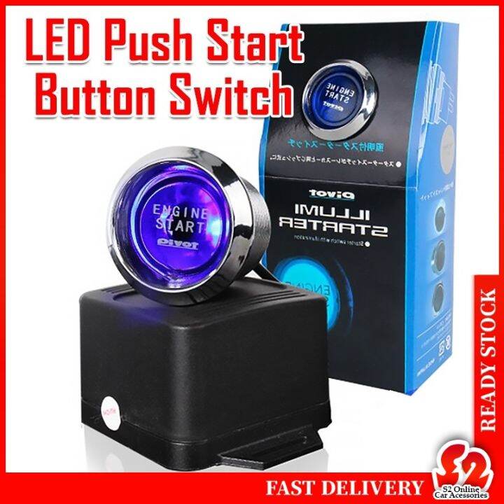 Pivot Push Start Button Switch Ignition Starter Kit With LED Blue Light ...