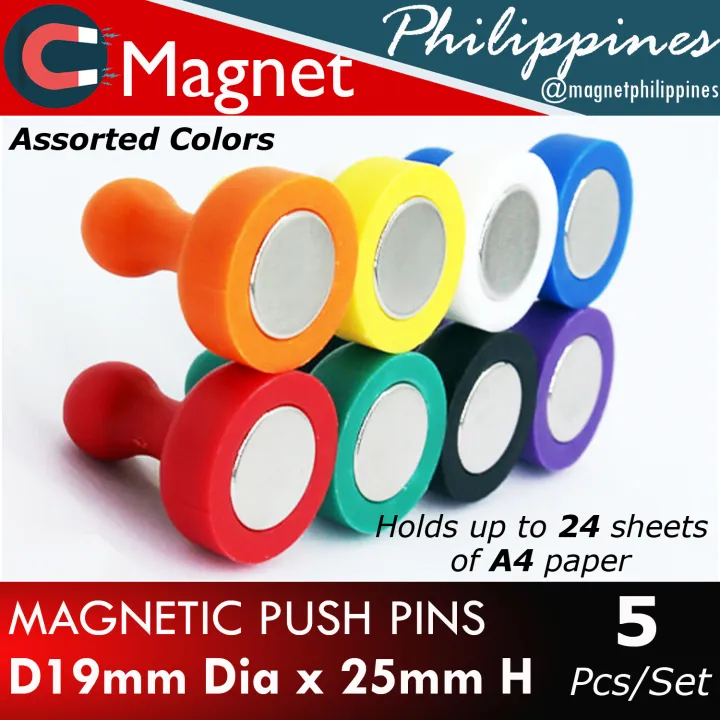 5 PIECES SET Assorted Colors Neodymium Magnetic Push Pin 19mm Dia x ...