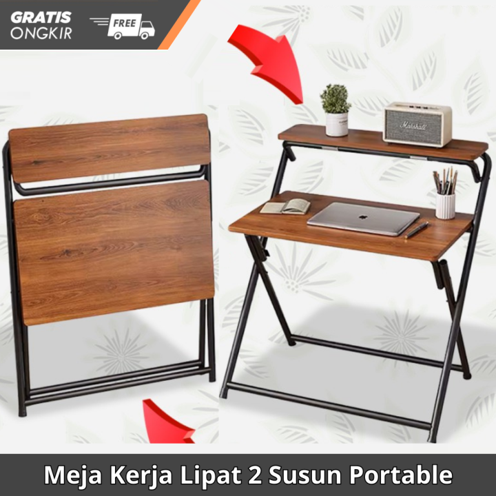 Meja Kerja Lipat 2 Susun Portable Serbaguna / Meja Belajar Minimalis ...