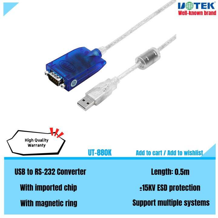 UOTEK 0.5M USB To RS-232 Converter RS232 To USB2.0 Cable Serial DB9 Adapter Line With Magnetic ...