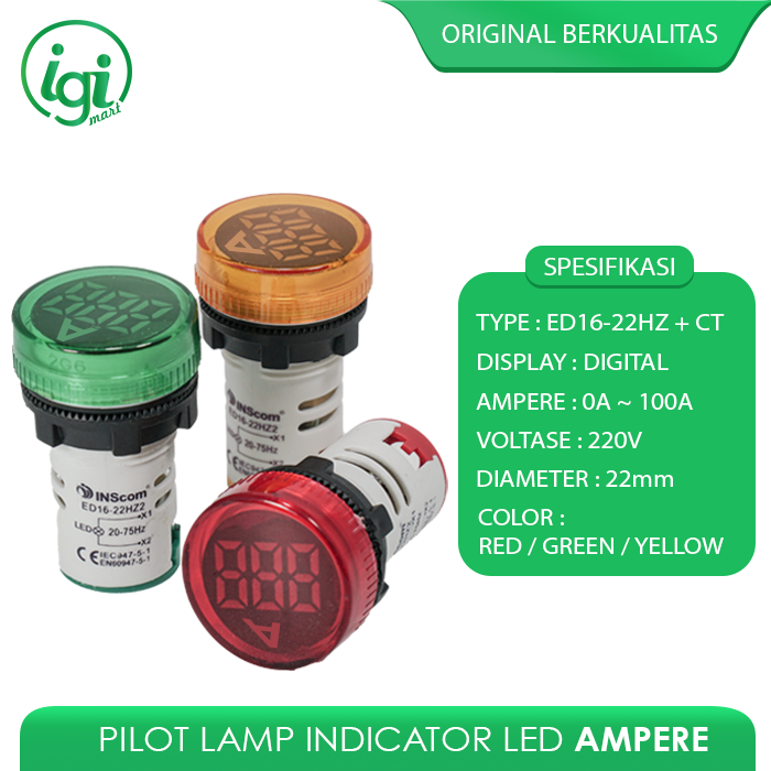 PILOT LAMP LED AMPERE METER ROUND 22MM / INDICATOR LAMPU DIGITAL BULAT ...