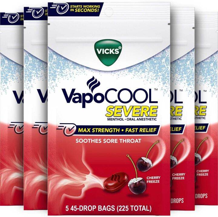 Vicks VapoCOOL Severe, Medicated Drops, Soothes Sore Throat Pain Caused ...