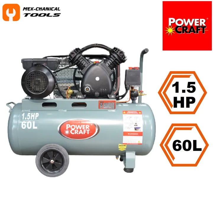 PowerCraft Air Compressor 1.5HP 60 Liters Double Piston Horizontal (PAC ...