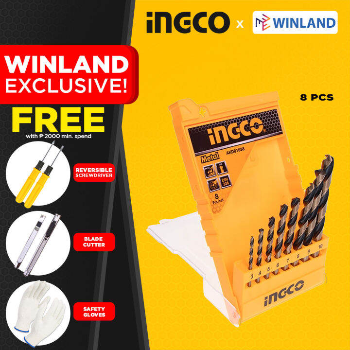 INGCO by Winland Set of 8pcs HSS Twist Drill Bits Set AKDB1088 ING-HT ...