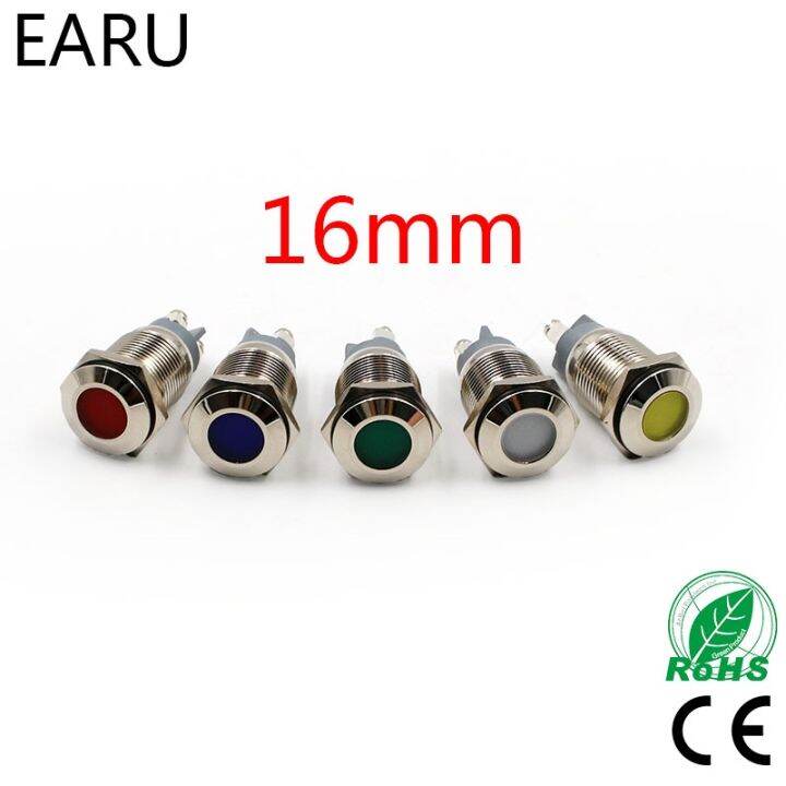 16mm IP67 Waterproof LED Metal Signal Indicator Lamp Light Pilot Car Boat Machine Warning Power ...