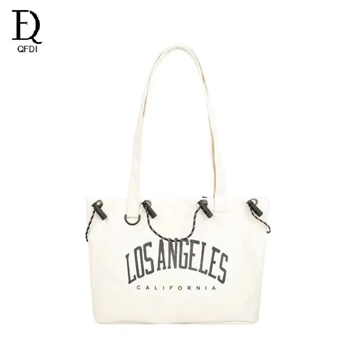 QFDI กระเป๋าโท้ทผู้หญิงความจุมาก,กระเป๋าผ้าใบพิมพ์ลายตัวอักษรแฟชั่น ...