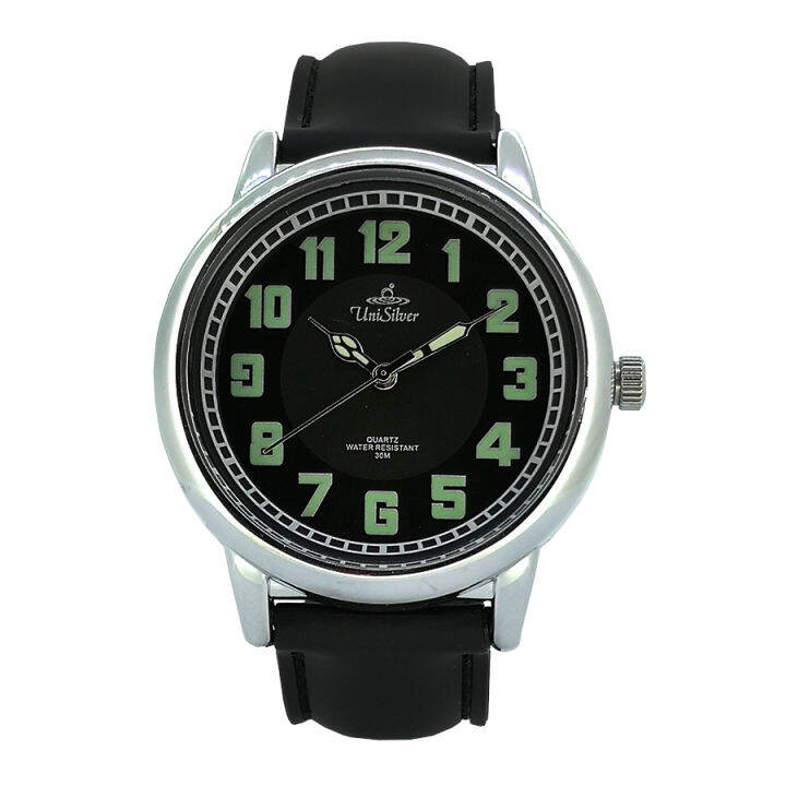 UniSilver TIME ZAIGO FLINT Men's Large Analog Metallic Black Rubber ...