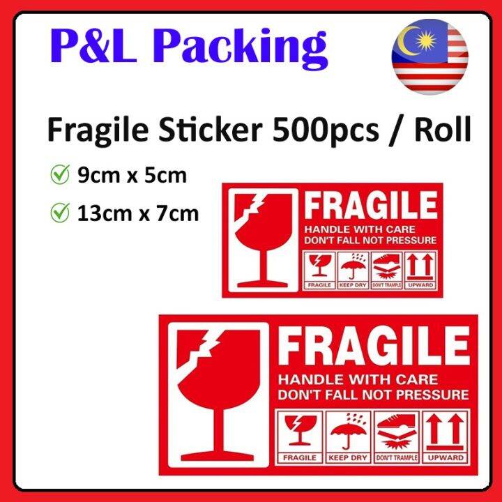 500Pcs Fragile Sticker Fragile Label Warning Label Mudah Pecah Pelekat ...