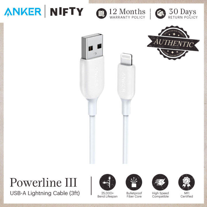 Anker Powerline III USB A to Lightning Cable, 3ft, USB Charging and ...