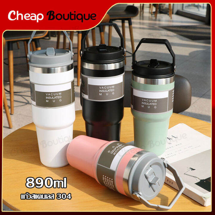 แก้วเก็บความเย็น 30oz 890ml สแตนเลสแท้304 พร้อมหูหิ้ว แบบใหม่มีที่จับ หูหิ้ว แก้วกาแฟ Tumbler ...
