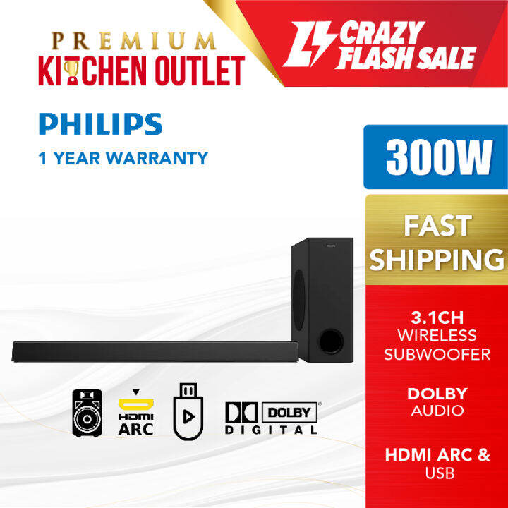 Philips 300W Bluetooth Soundbar Speaker HTL3320 | 3.1CH Wireless Subwoofer | HDMI ARC & USB ...