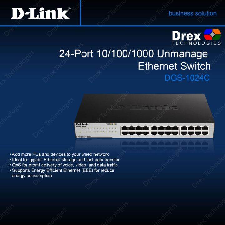D-Link DGS-1024C 24-Port Gigabit Rackmount Unmanaged Metal Switch 10 ...