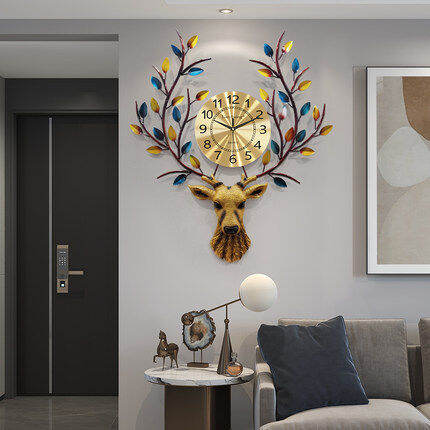 💥Dream Best🔥 Luxury Large Metal Rustic Deer Head Wall Clock with Silent ...