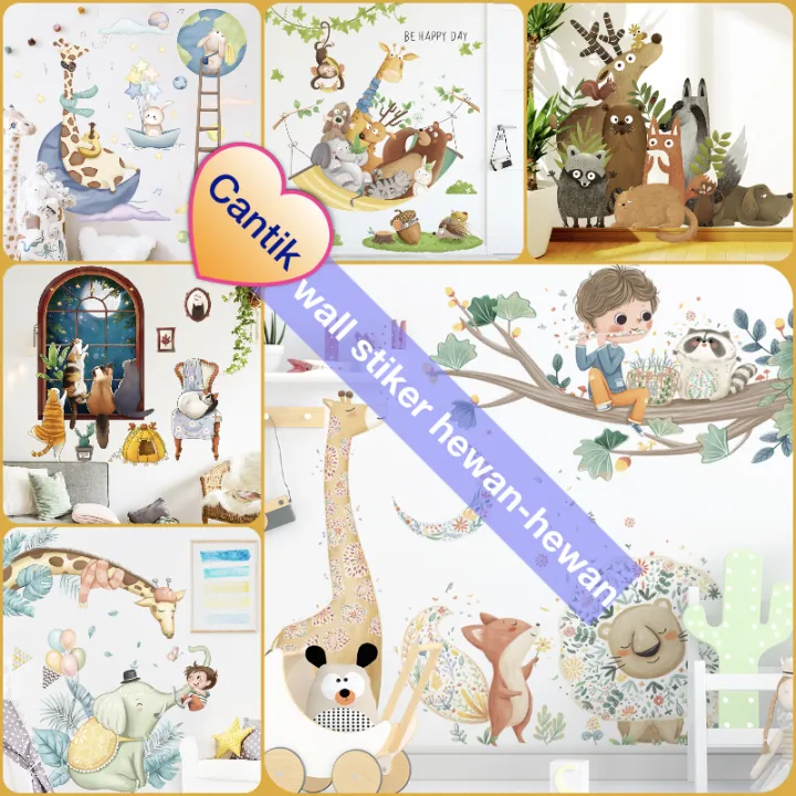 wallstiker motif jerapah, kucing jendela, jerapah dan gajah, animal ...