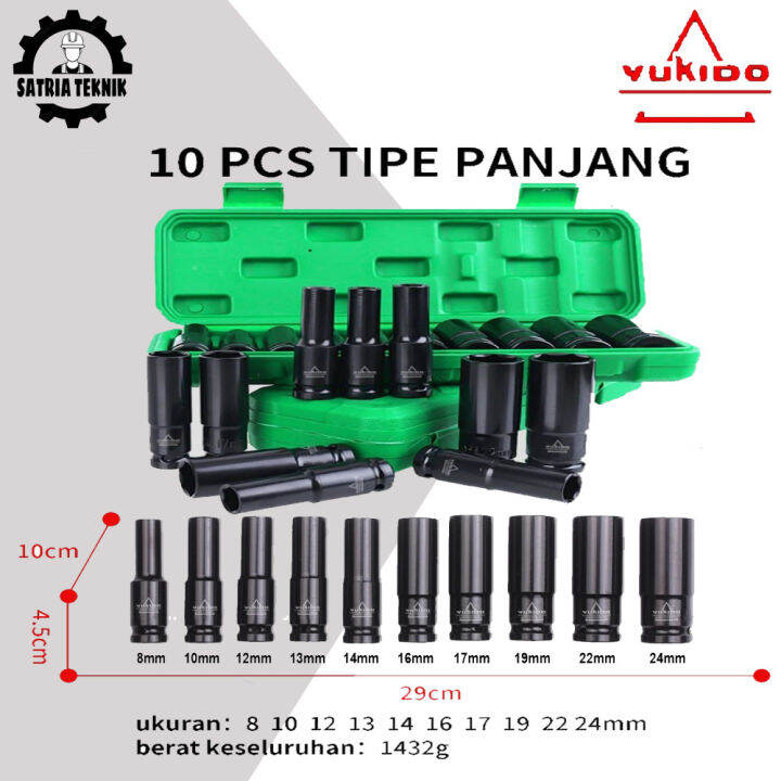 Mata Sok Impact Set Lengkap Mata Impact Panjang CR-MO/CR-V - 10Pcs CR-V mata kunci sok impact ...