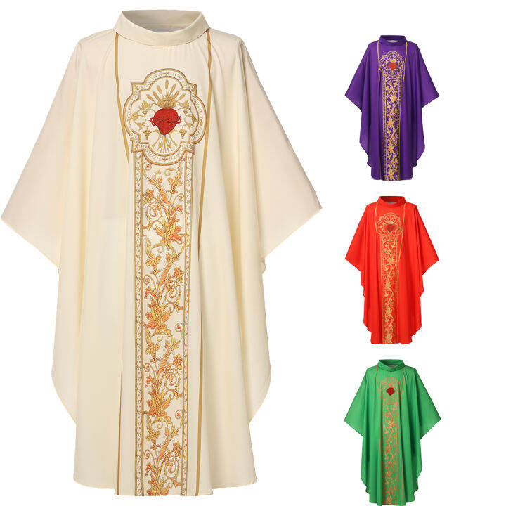 Men Robe Celents Chasuble Mass Vestments Robe Priest Cross Printed ...