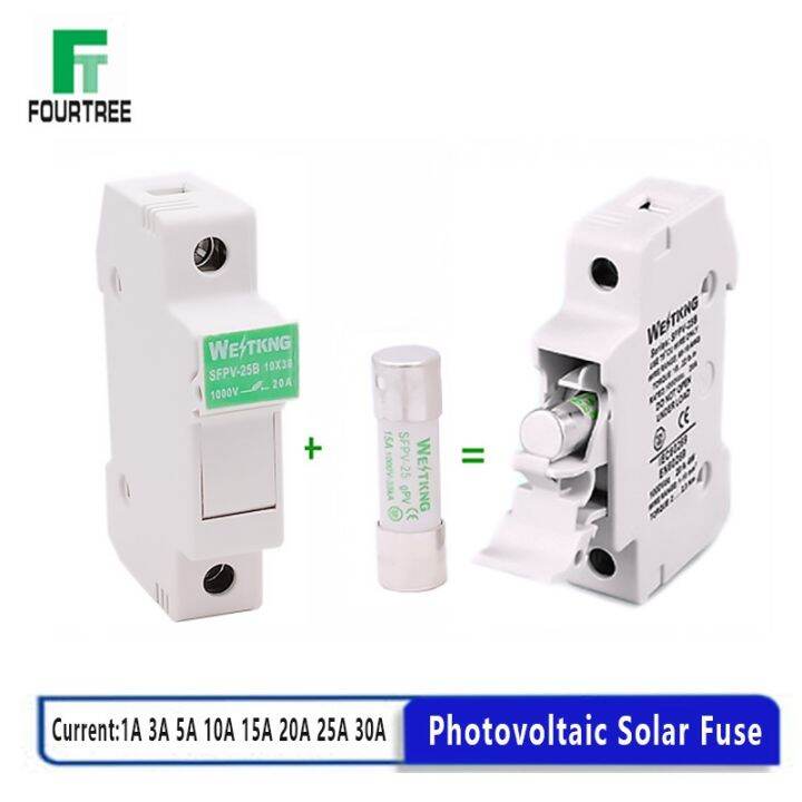 1Set Photovoltaic Solar Fuse Holder With 10x38mm DC 1000V 1A 3A 5A 10A ...