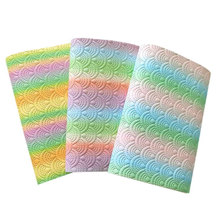 XHT-6305 Rainbow Fish Pattern PU Exclusive Faux Leather Sheet Soft ...