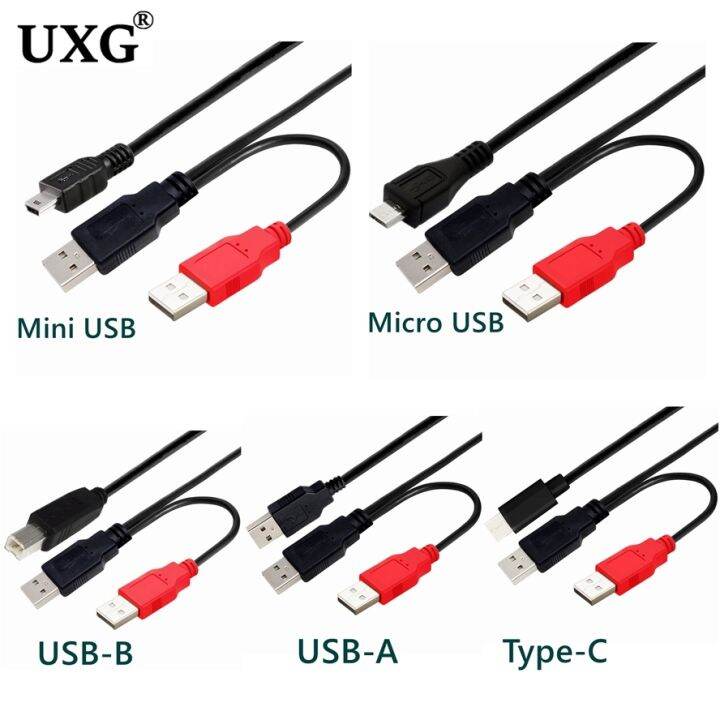 2 in 1 USB 2.0 Double A Type B Male to Mini Micro Type C 5 Pin Y Cable ...