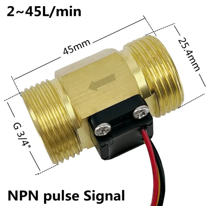 Pulse NPN Signal G3/4 Water Flow Sensor 2~45L/min Hall Effect Sensor ...