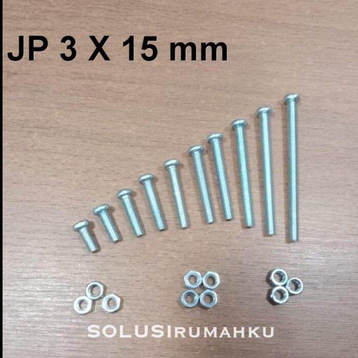(10 set ) BAUT MUR JP 3 X 15 ( Baud Drat Halus diameter 3 mm x panjang ...