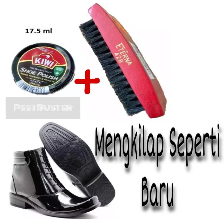 Kiwi Paste Semir Sepatu Hitam 17,5 mL Dan Sikat / Semir Sepatu Hitam Mengkilap Terlihat Baru ...