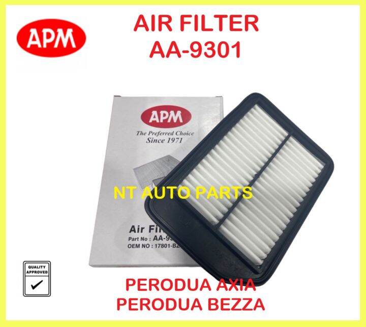 APM AIR FILTER FOR PERODUA AXIA 2016-2022 BEZZA 1.0 AA-9301 / 17801 ...