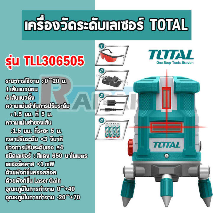 เลเซอร์วัดระดับ Total ลำแสงสีแดง รุ่น TLL306505 ที่วัดแนวเส้น **มี ...