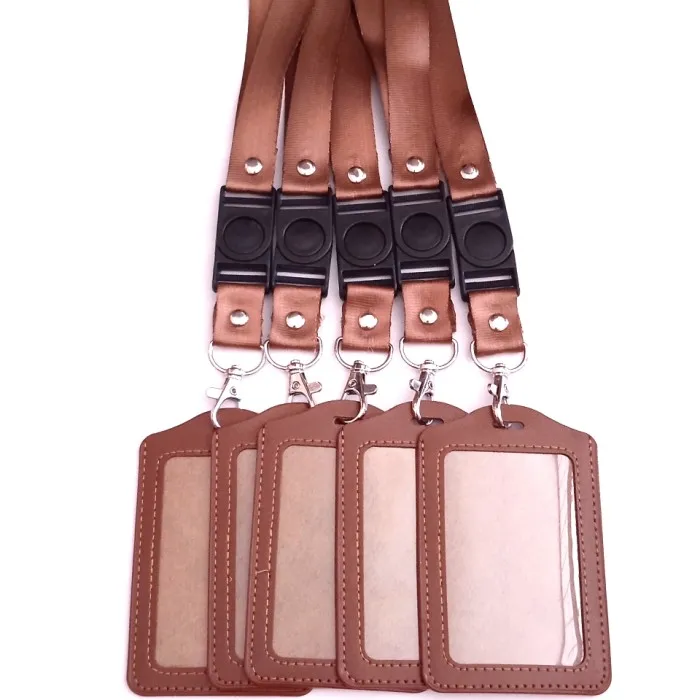 Frame kulit imitasi/casing id card kulit + tali lanyard 2cm coklat tua ...